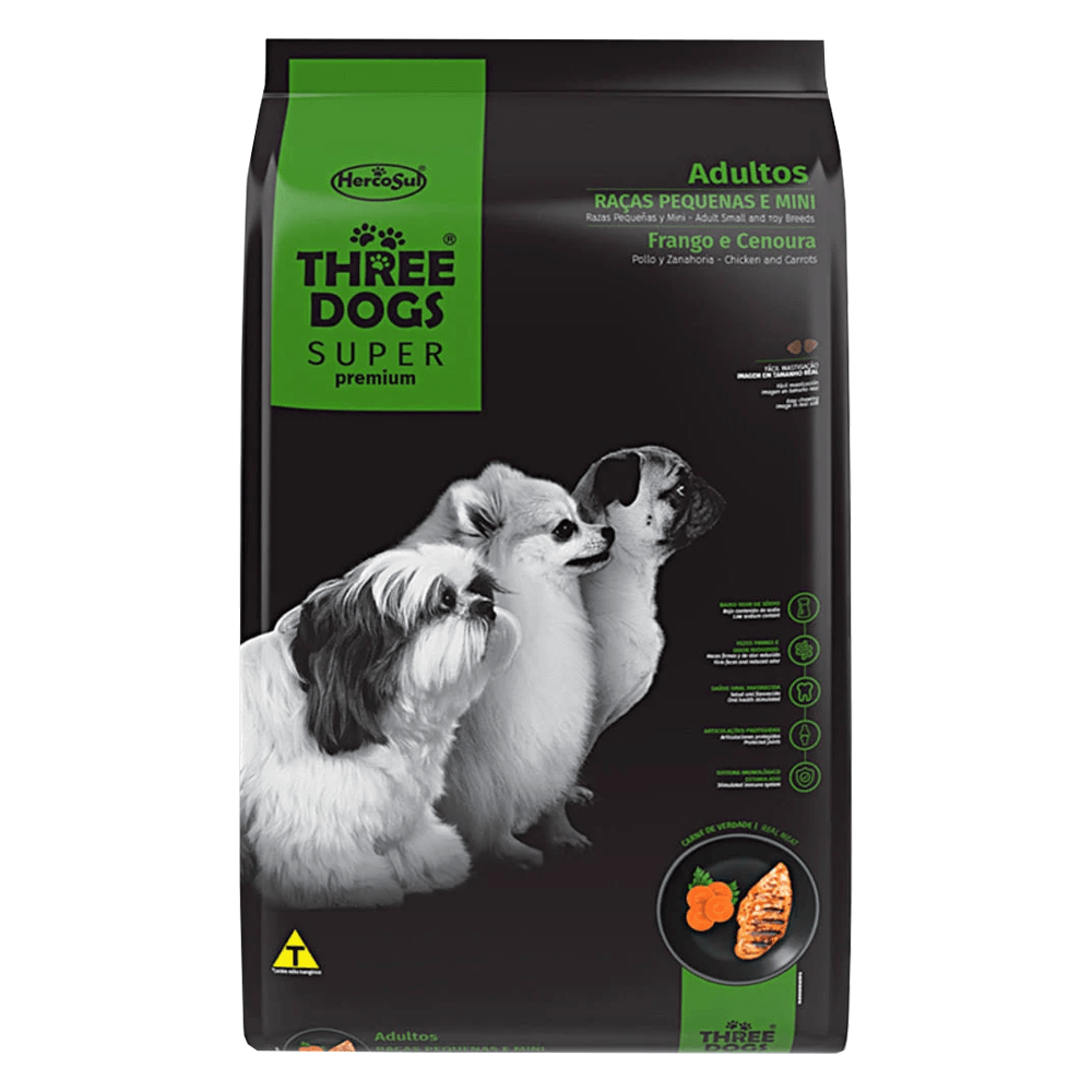 Ração Hercosul Three Dogs Super Premium para Cães de Raça Pequena ...