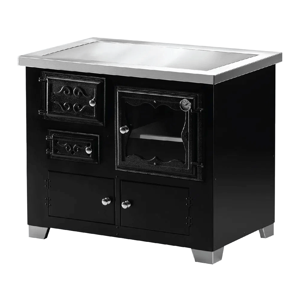 Fogão a Lenha HMD Romano Preto com Chapa de Ferro Escovado - Chaminé ...