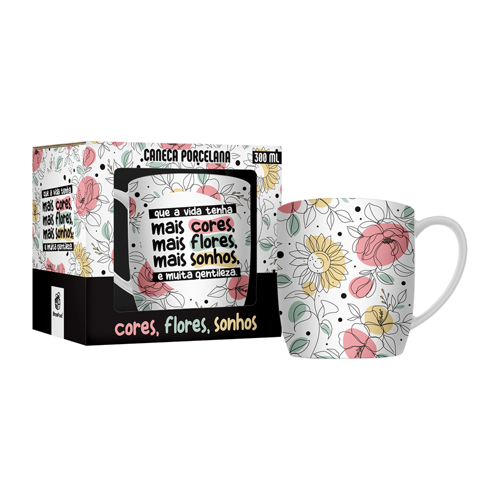 Caneca Urban Brasfoot Cores, Flores E Sonhos 300ml, Porcelana - 13080 ...