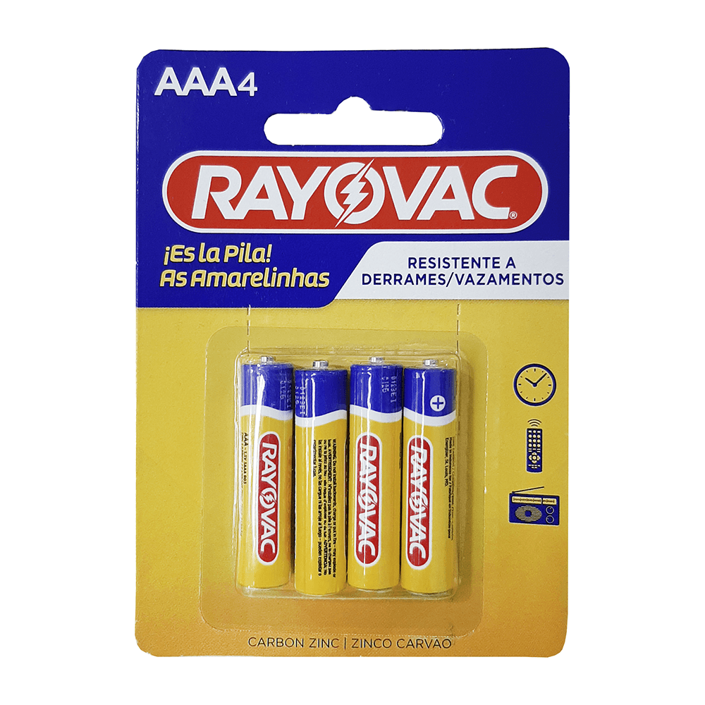 Pilha Comum Palito AAA Rayovac com 4 unidades - Lojas Afubra ...