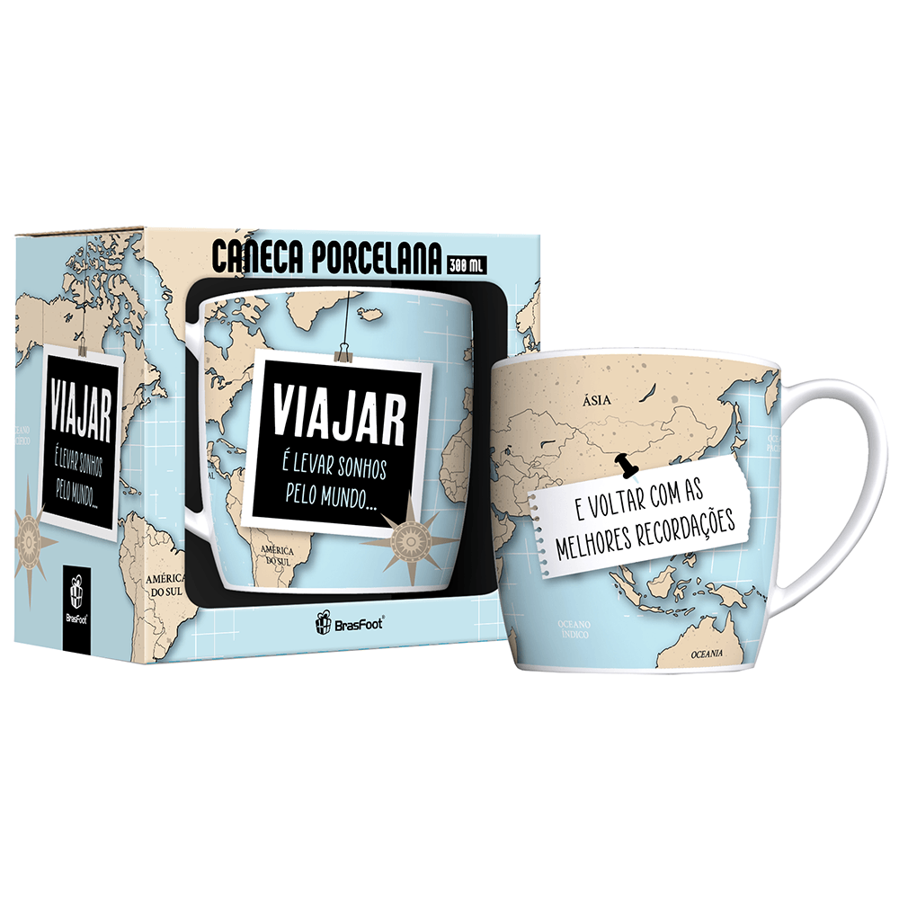 Caneca Urban Brasfoot Viajar Pelo Mundo 300ml, Porcelana - 13194 ...